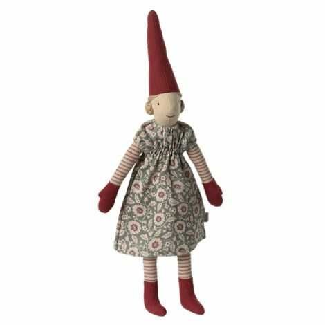 Sød Maileg mini nisse med grøn blomstret kjole - Køb her